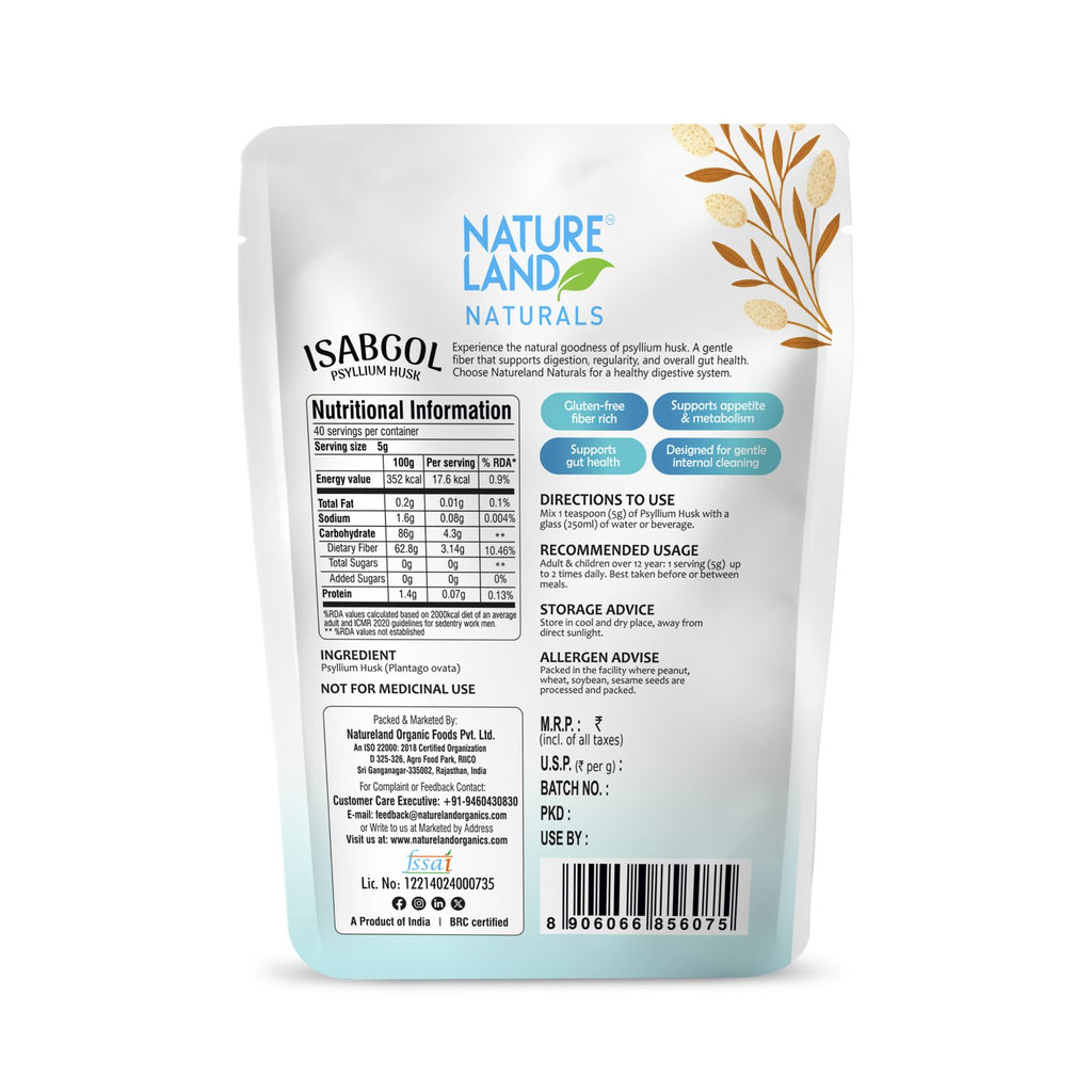 Psyllium Husk (Isabgol) 200 Gm – Natureland Organics